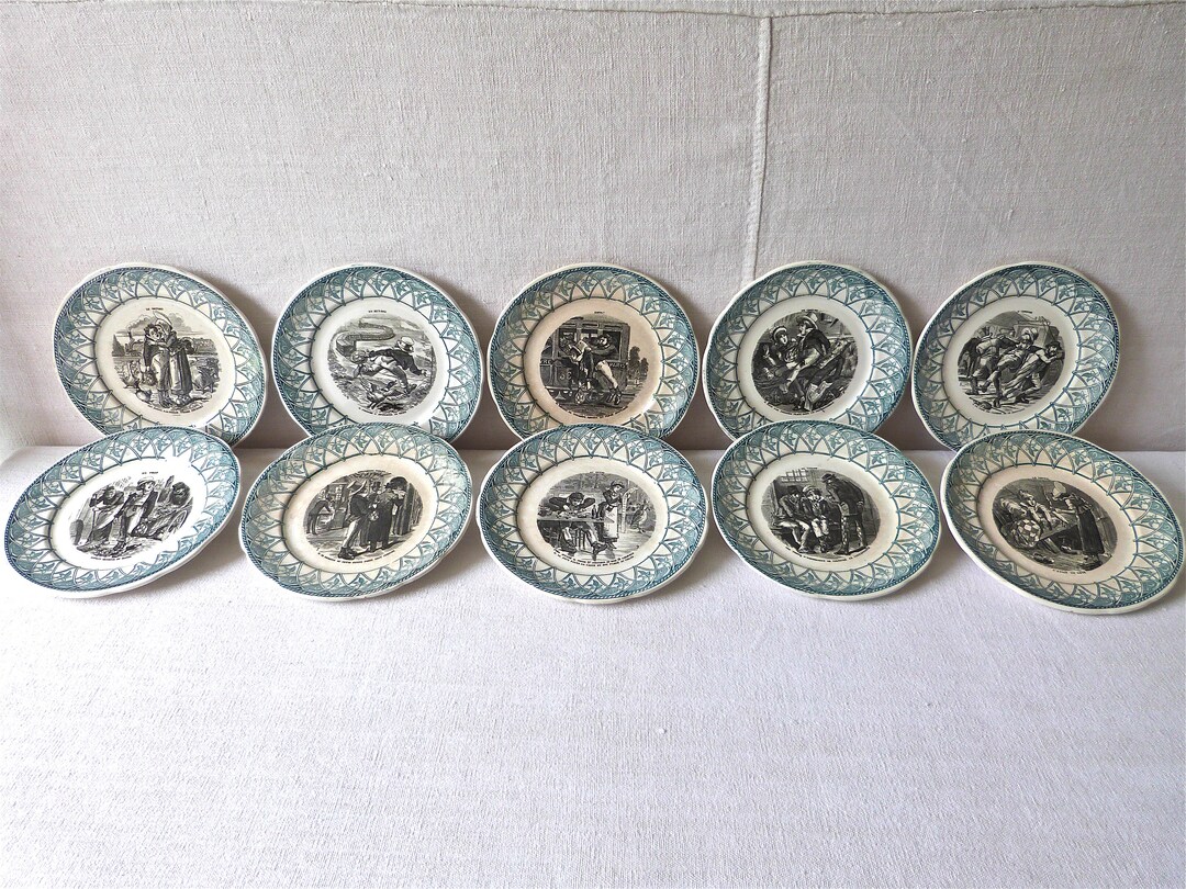 10 Talking Plates 1880 DIGOIN & SARREGUEMINES French Talking Plate Le ...