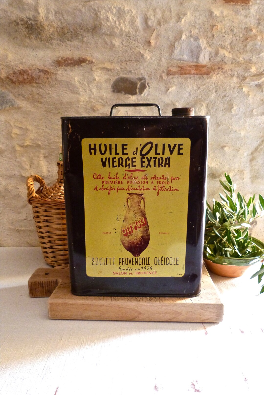 1960 Big Size French Can of Olive Oil - Provence - French Mediterranean ...