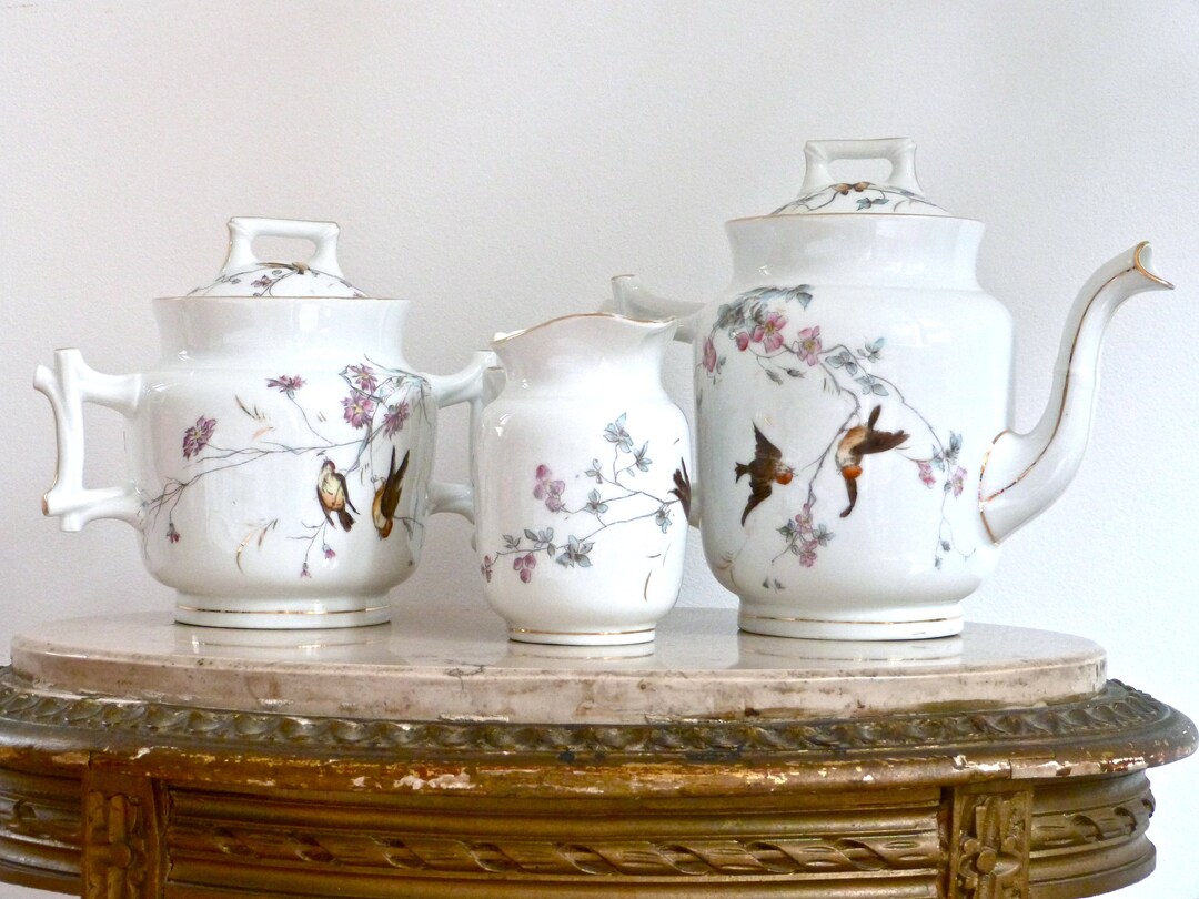 19th HAND PAINTED French Tea Set Porcelain Tea Pot French Antique ...