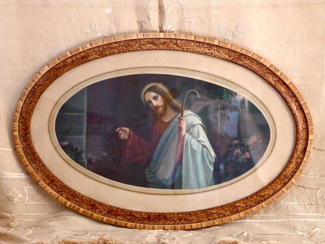 French Christ at Heart's Door - Large Chromolithography - Holy French ...