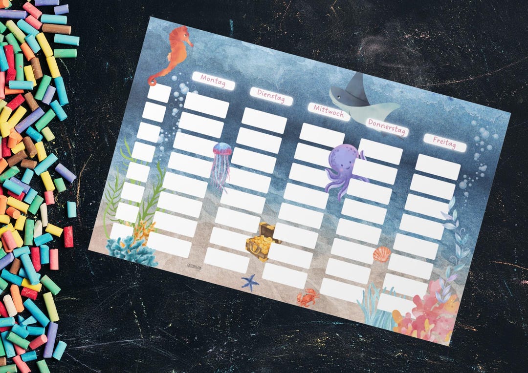 Underwater Timetable for Kids - Digital Printable Timetable | Sea ...