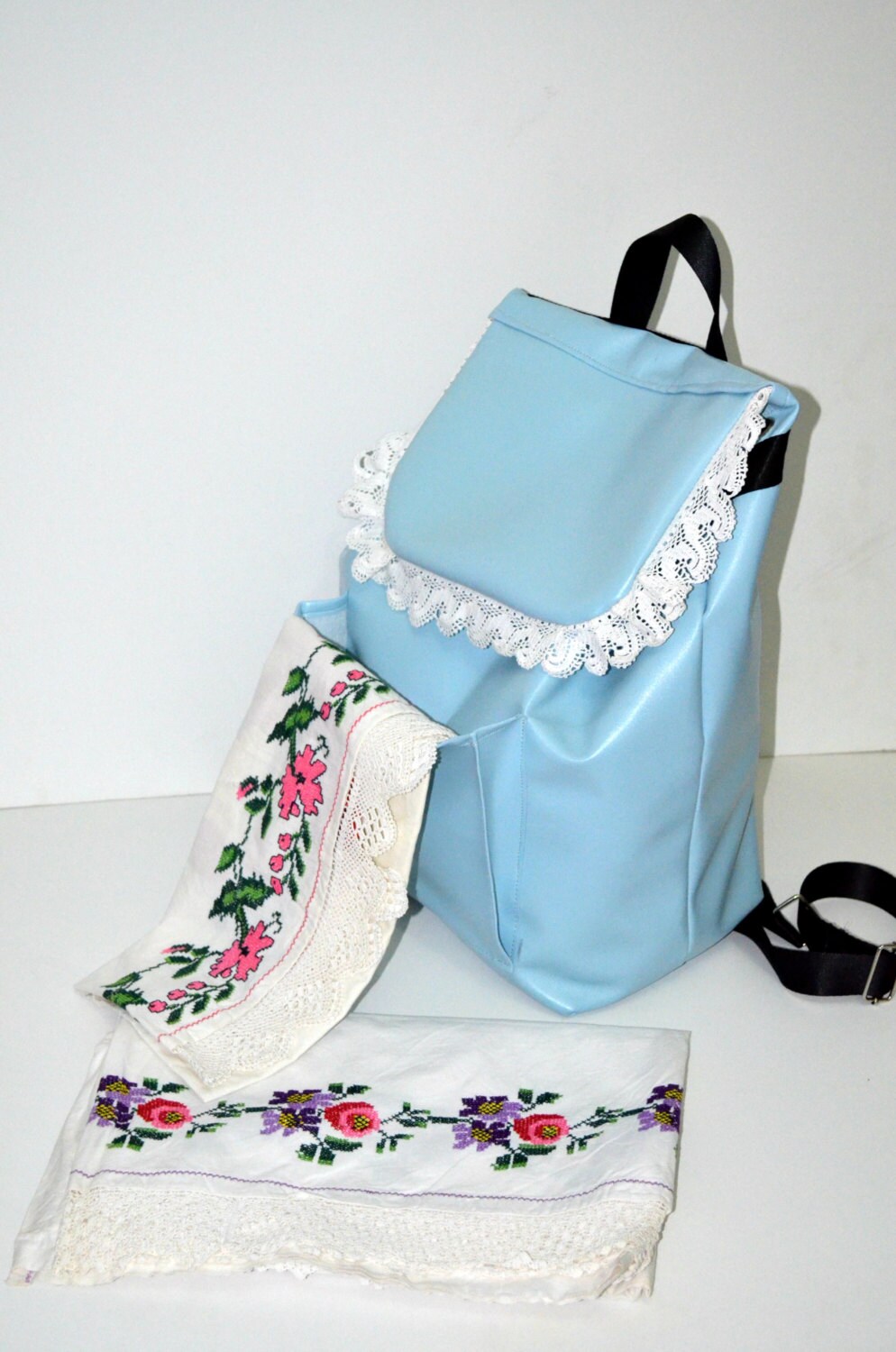 Vintage Blue Leather Lace Backpack Student Backpack Vintage - Etsy