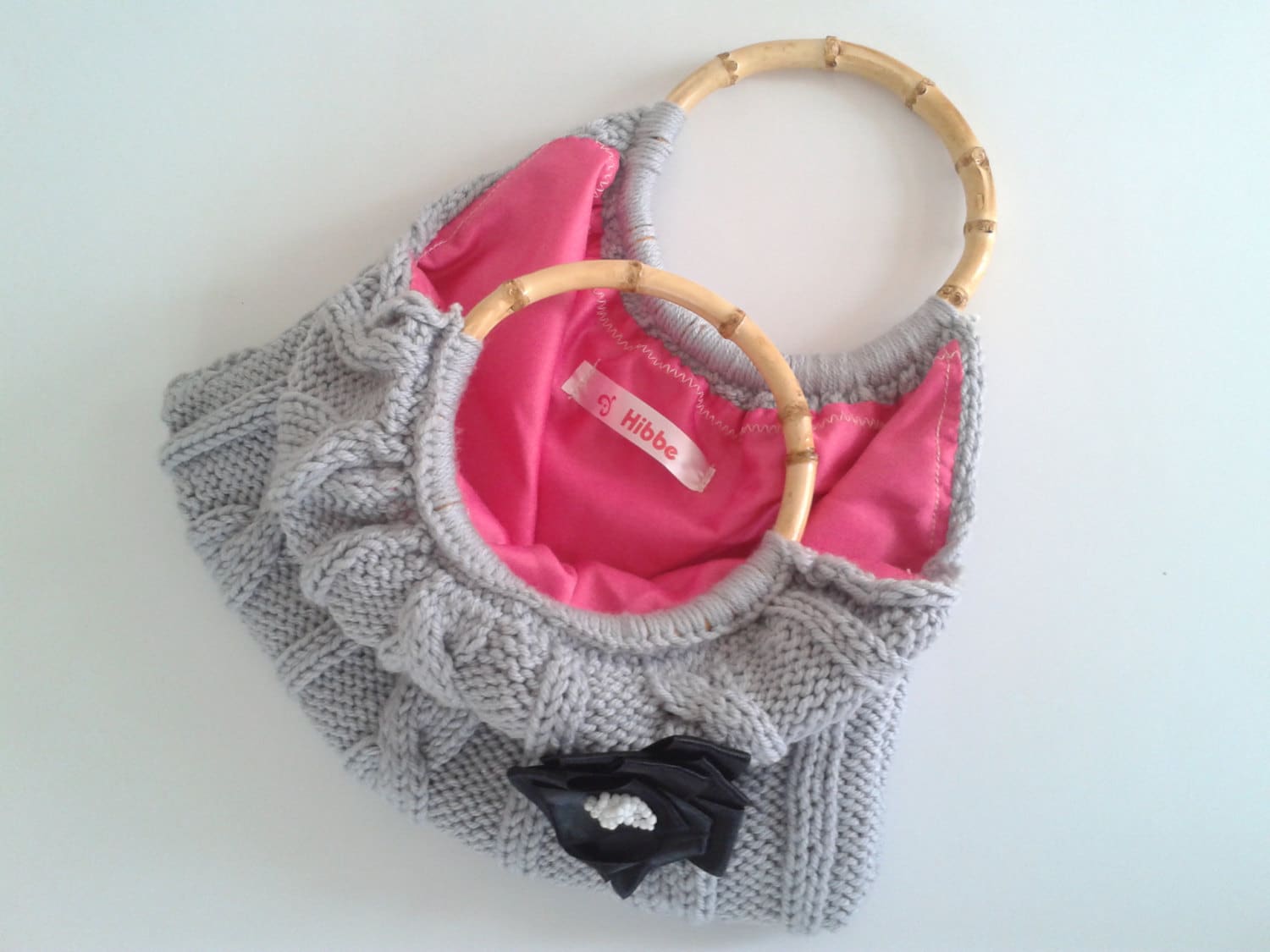 Hand Knit Tote, Knitted Gray Handbag, Cable Braided Bag, Grey Knitted ...