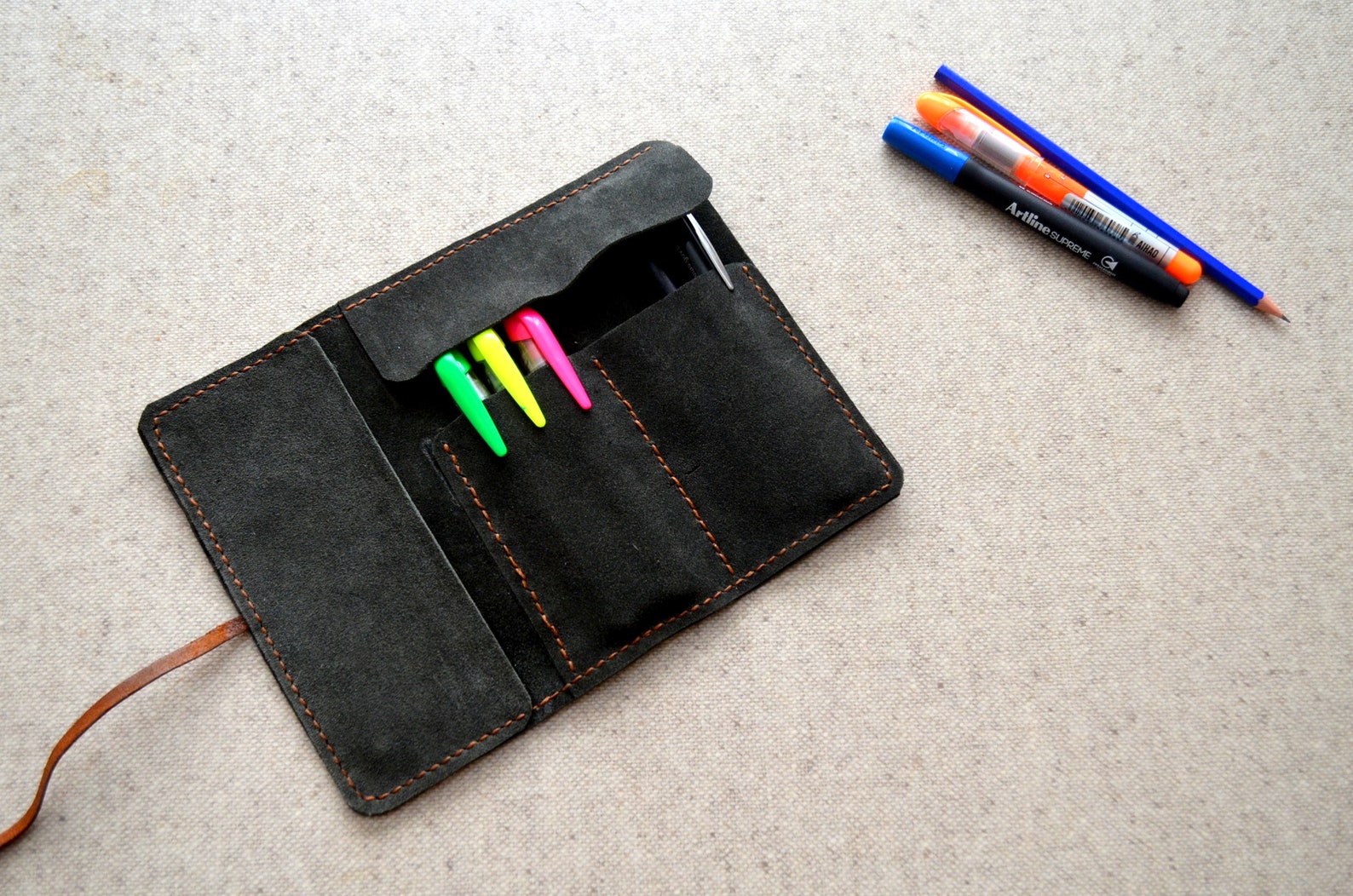 Hand Stitched Leather Pencil Case Artist Pencil Case Roll - Etsy