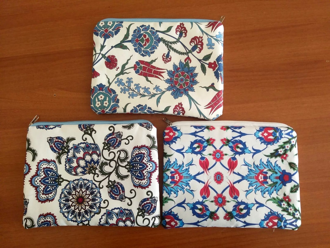 Turkish Kaftan Pattern Tulip Zipper Pouch, Ethnic Fabric Bag, Cute ...