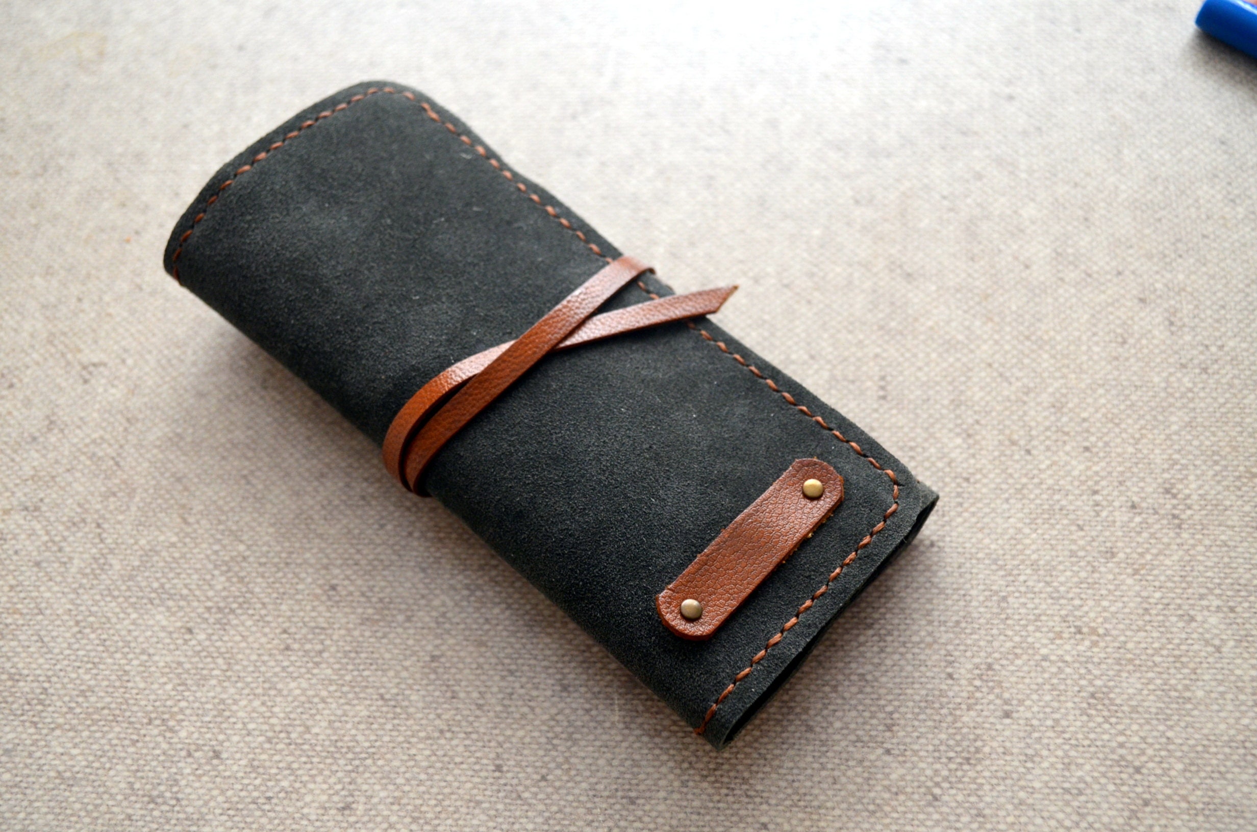 Hand Stitched Leather Pencil Case, Artist Pencil Case, Roll Tool Case ...