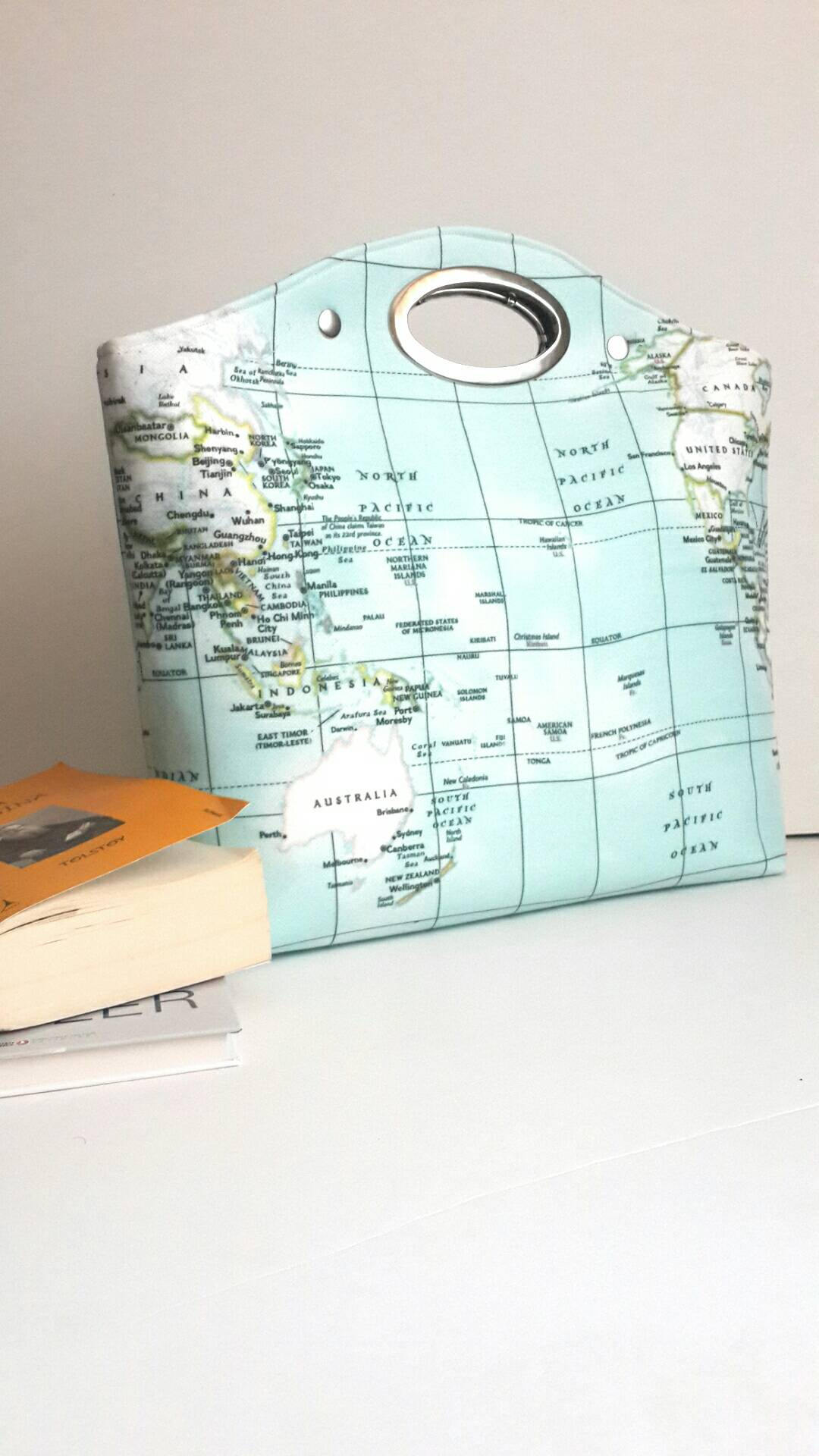 World Map Canvas Tote Bag, Oval Handle, Travel Handbag - Etsy