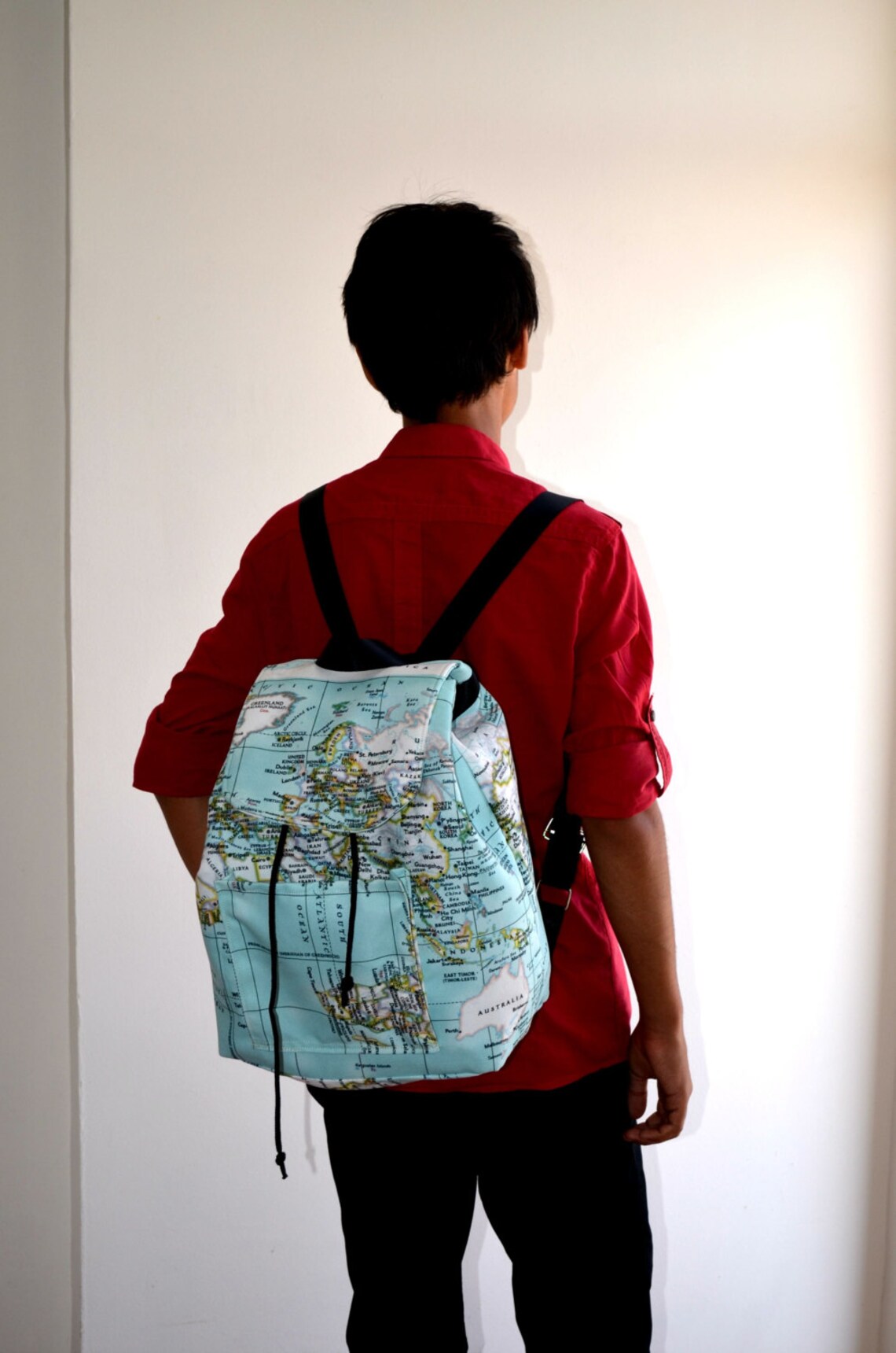 Blue World Maps Print Backpack Rucksack Canvas Field Pack - Etsy