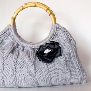 Hand Knit Tote, Knitted Gray Handbag, Cable Braided Bag, Grey Knitted ...