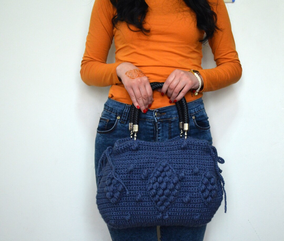 Blue Knit Shoulder Bag, Chunky Wool Boho Tote, Gerard Darel Style - Etsy
