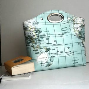 World Map Tote Bag, Oval Handle, Summer Bag, Map Canvas Bag, Rucksack ...