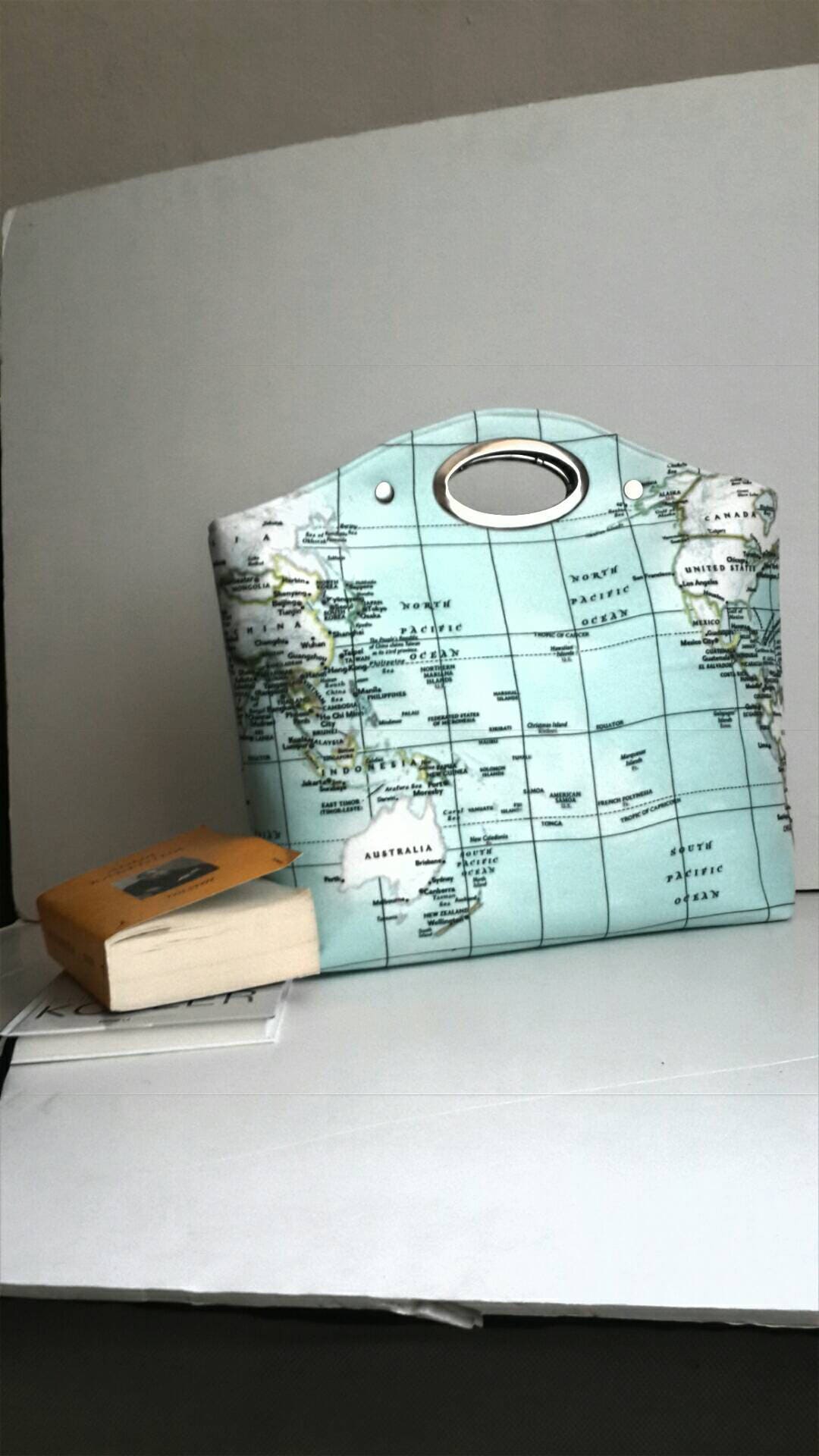 World Map Tote Bag, Oval Handle, Summer Bag, Map Canvas Bag, Rucksack ...