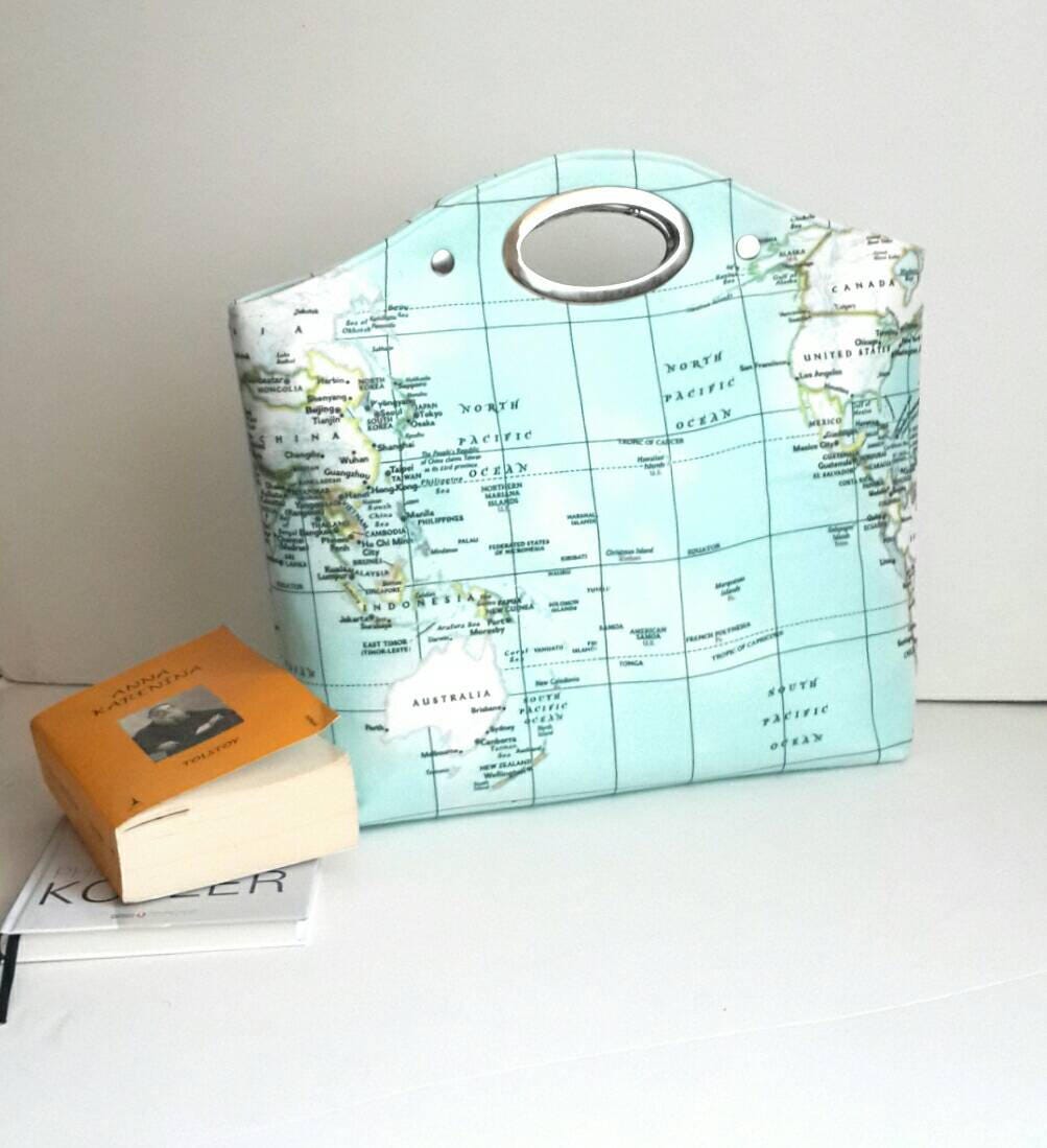 World Map Tote Bag, Oval Handle, Summer Bag, Map Canvas Bag, Rucksack ...