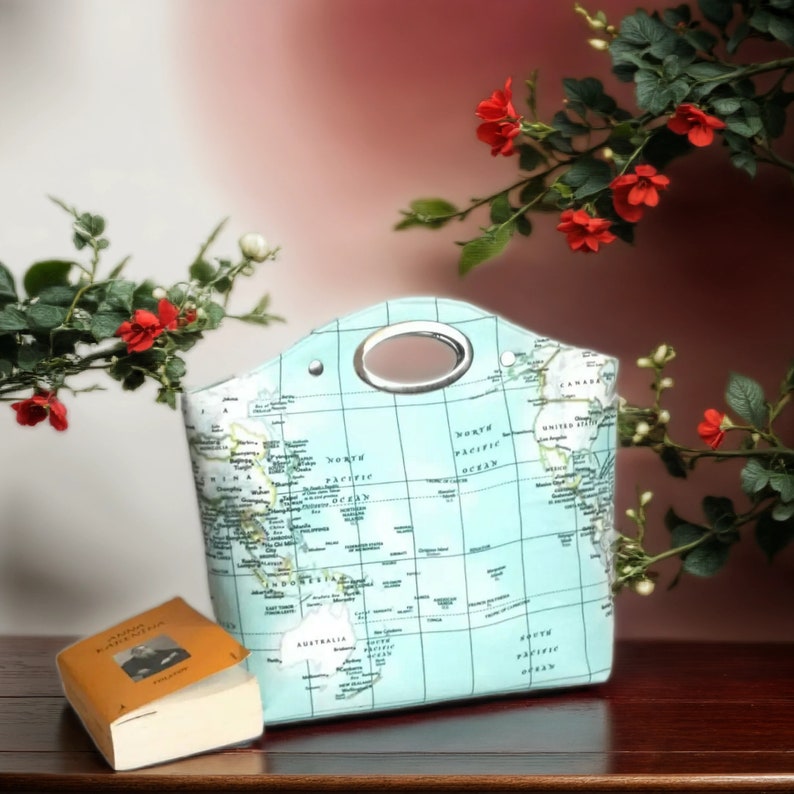 World Map Tote Bag, Oval Handle, Summer Bag, Map Canvas Bag, Rucksack ...