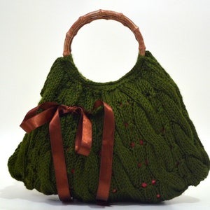 Hand Knit Tote, Knitted Gray Handbag, Cable Braided Bag, Grey Knitted ...