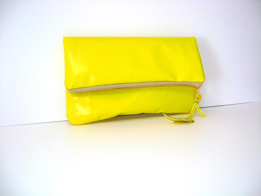 Leather Yellow Clutch, With Brass Zipper Closure Butter, Simple Stylish ...