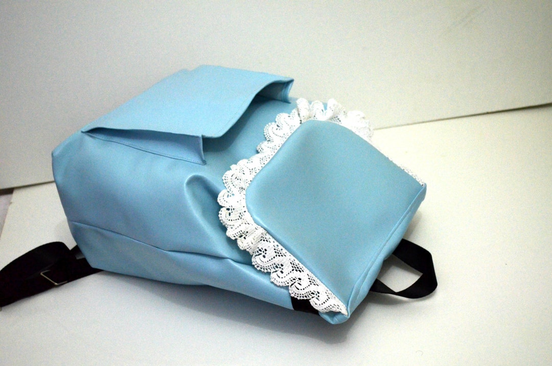 Vintage Blue Leather Lace Backpack, Student Backpack , Vintage Backpack ...