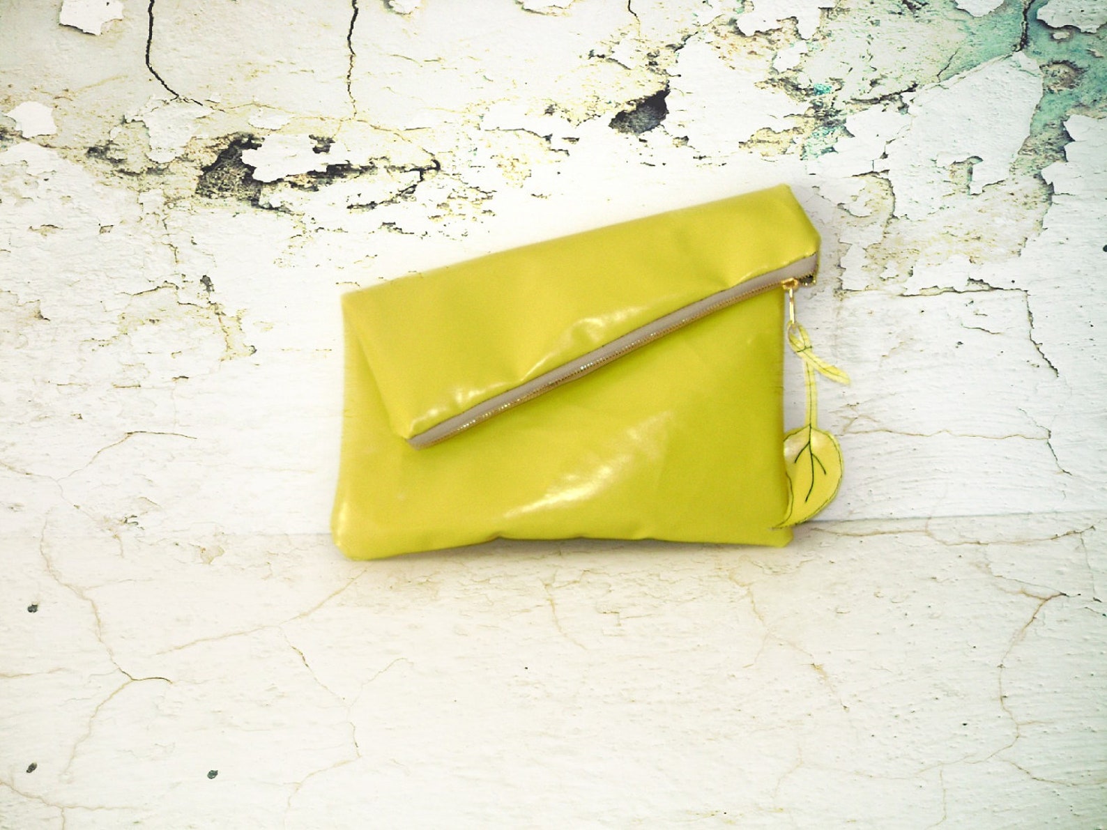 Leather Yellow Clutch, With Brass Zipper Closure Butter, Simple Stylish ...