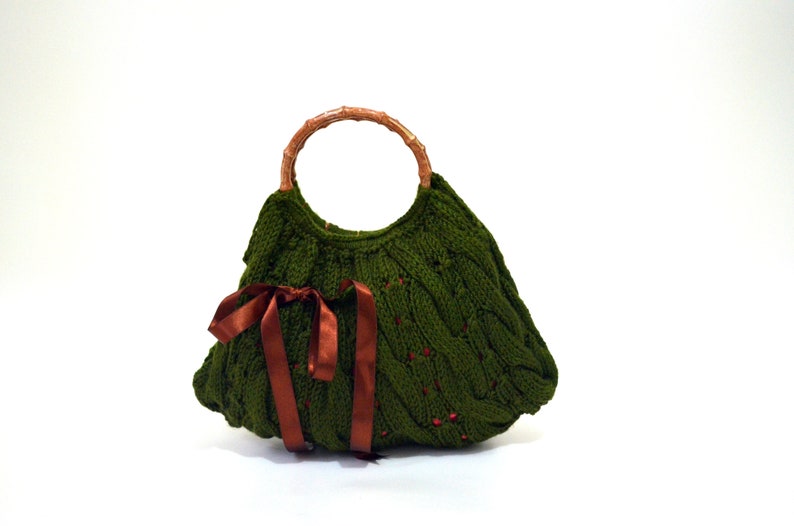 Hand Knit Tote, Knitted Gray Handbag, Cable Braided Bag, Grey Knitted ...