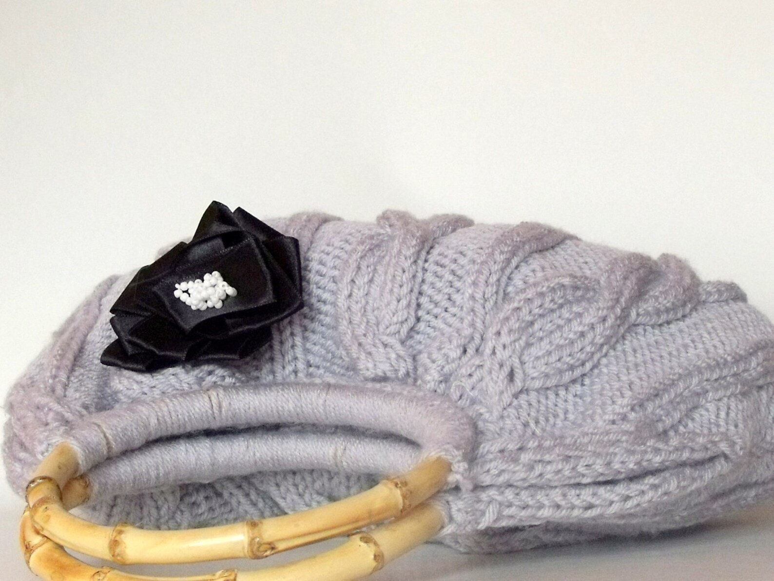Hand Knit Tote, Knitted Gray Handbag, Cable Braided Bag, Grey Knitted ...