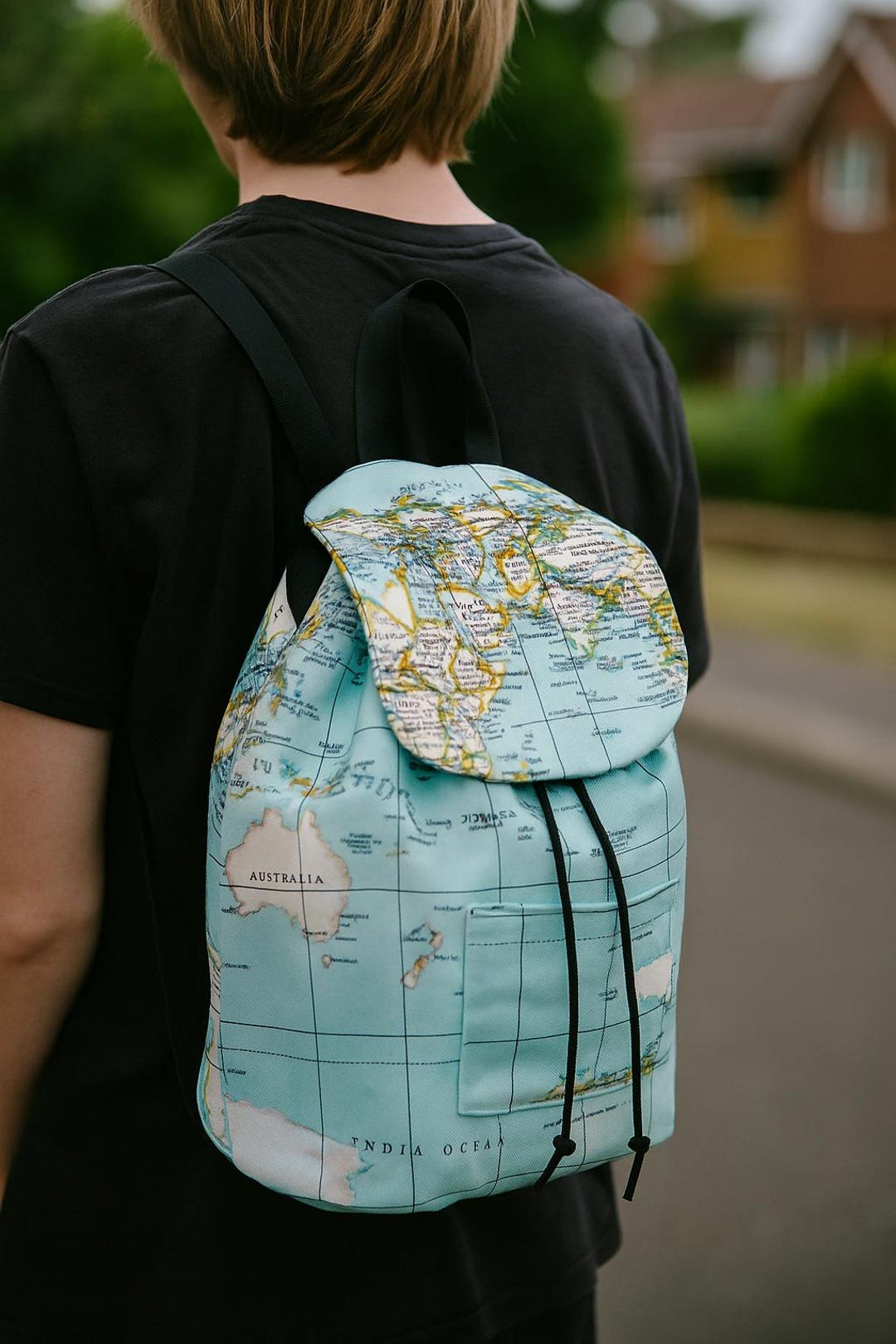 Blue World Maps Print Backpack Rucksack Canvas Field Pack Travel ...