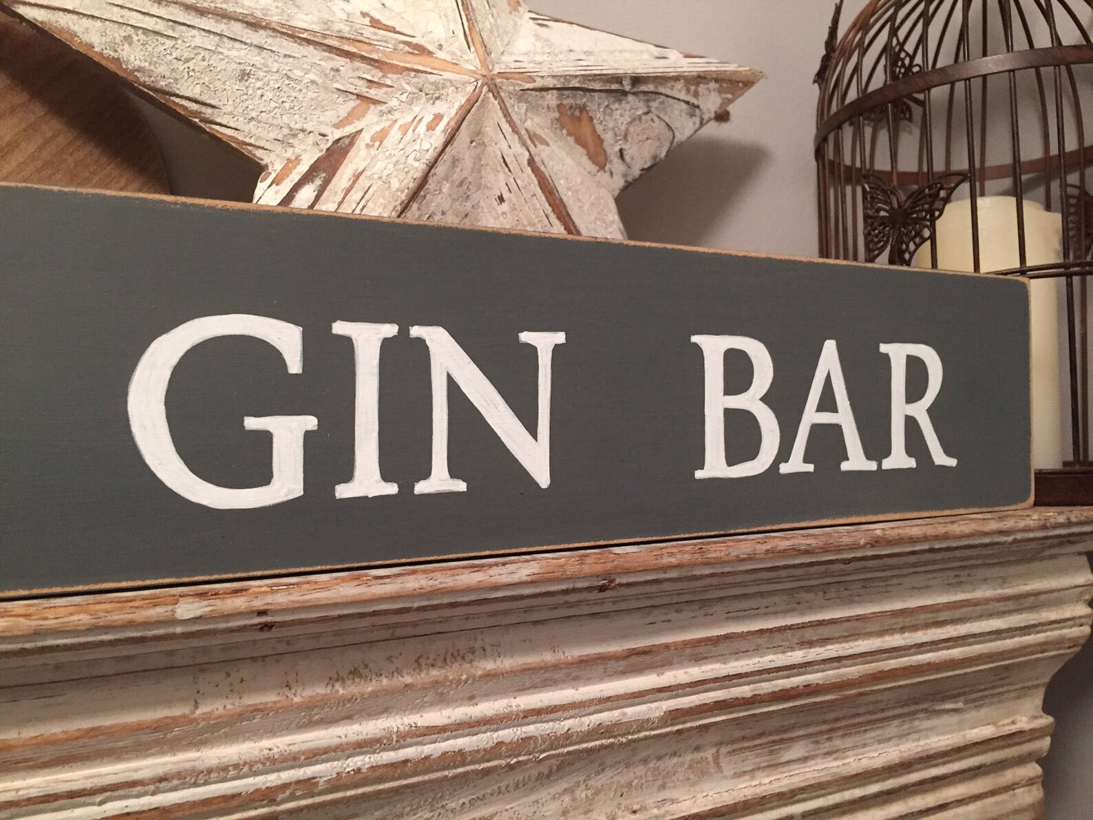 Handmade Wooden Sign THE GIN BAR Rustic Vintage Shabby | Etsy