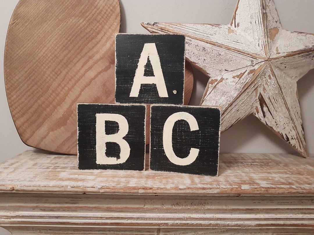 Hand Painted Wooden Letter Block: Vintage Style Initial Sign, 15cm ...