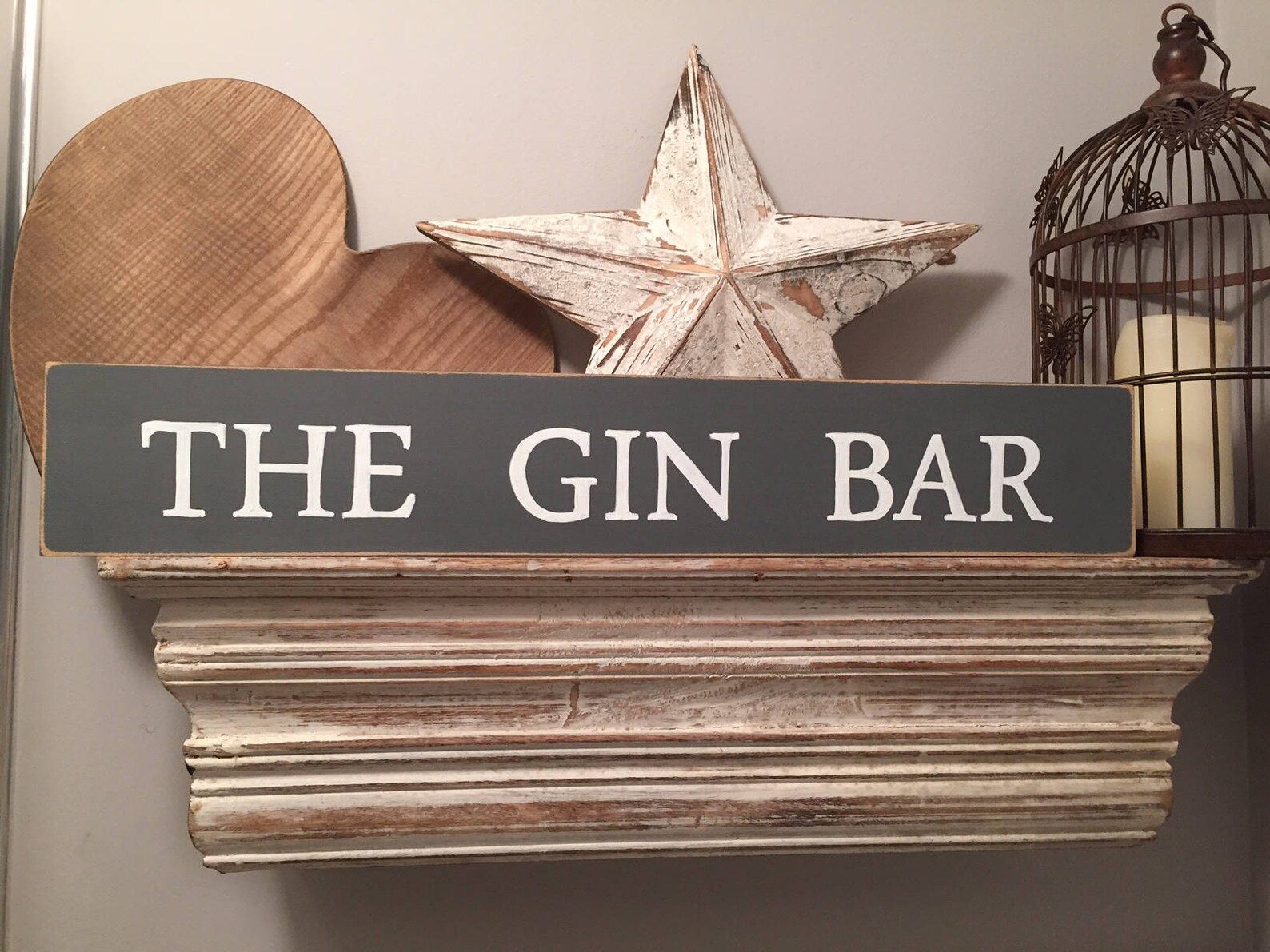 Handmade Wooden Sign THE GIN BAR Rustic Vintage Shabby | Etsy