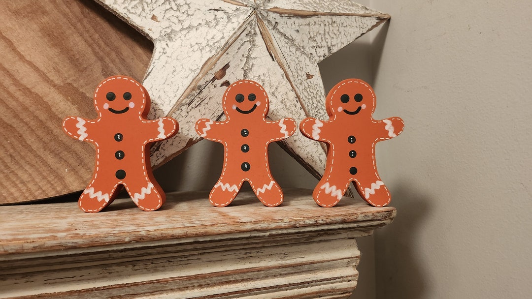 Hand-painted Wooden Gingerbread Men Set - Christmas Holiday Decor - Etsy