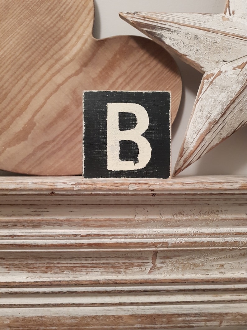 Hand Painted Wooden Letter Block: Vintage Style Initial Sign, 15cm ...