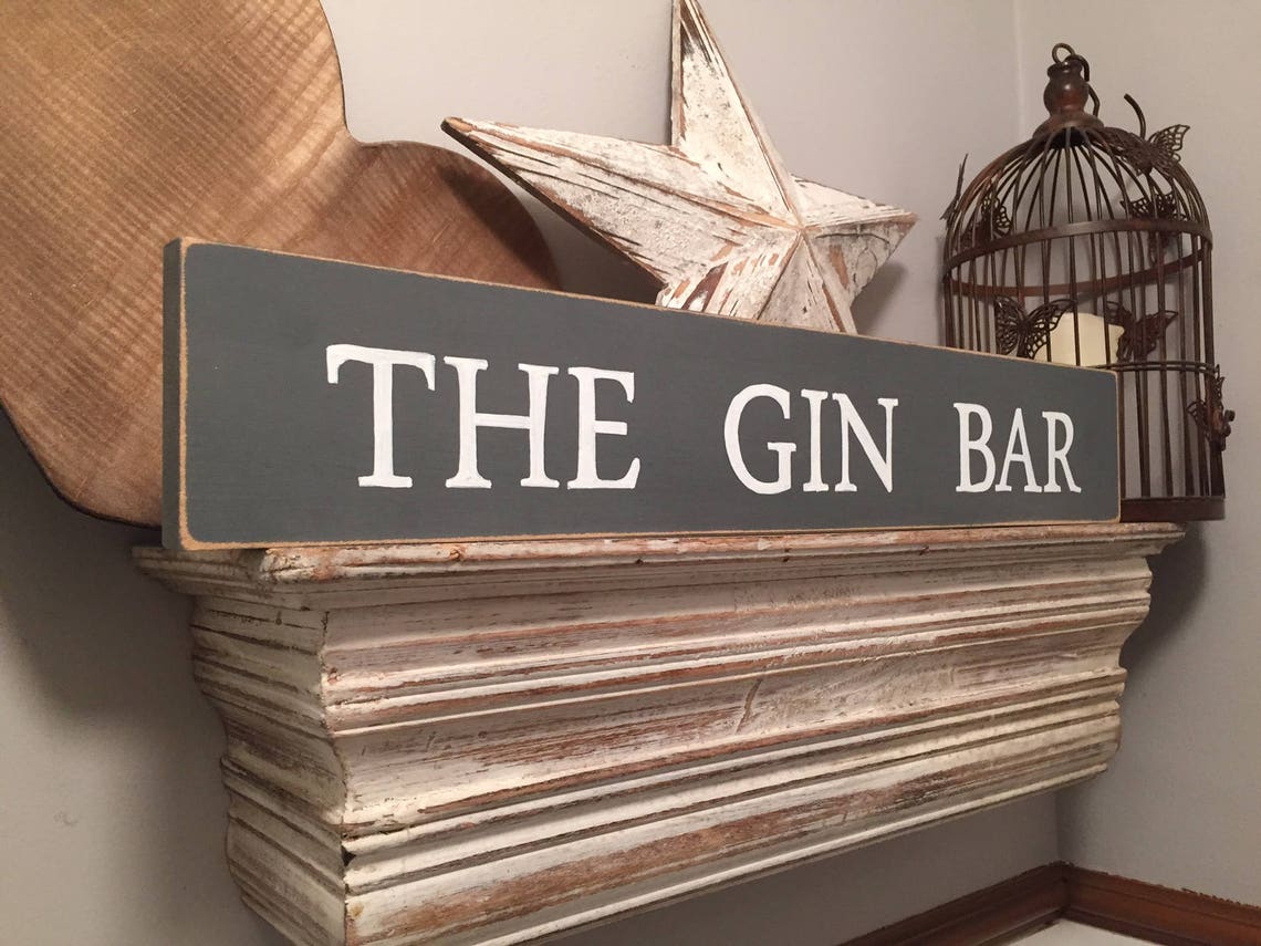 Handmade Wooden Sign THE GIN BAR Rustic Vintage Shabby | Etsy