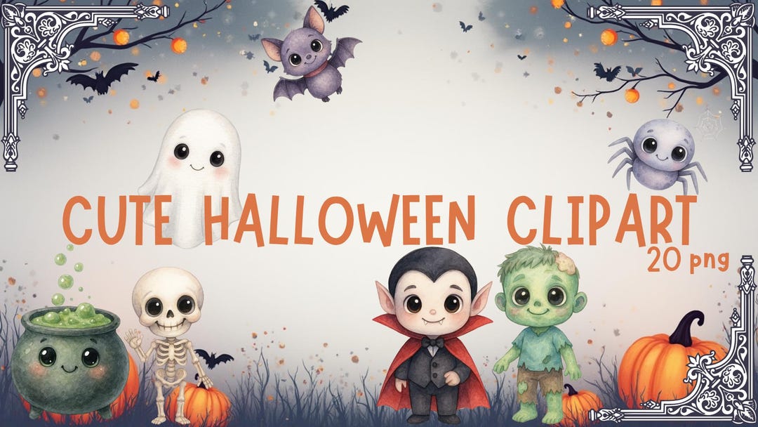 Cute Halloween Characters Clipart Bundle | Watercolor Ghosts, Witches ...