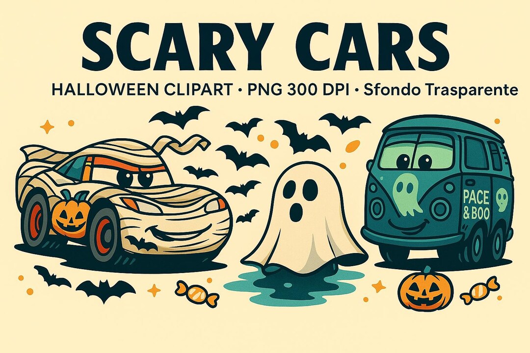 Scary Cars Halloween Clipart Set – PNG 300 DPI – Monster Cars for ...