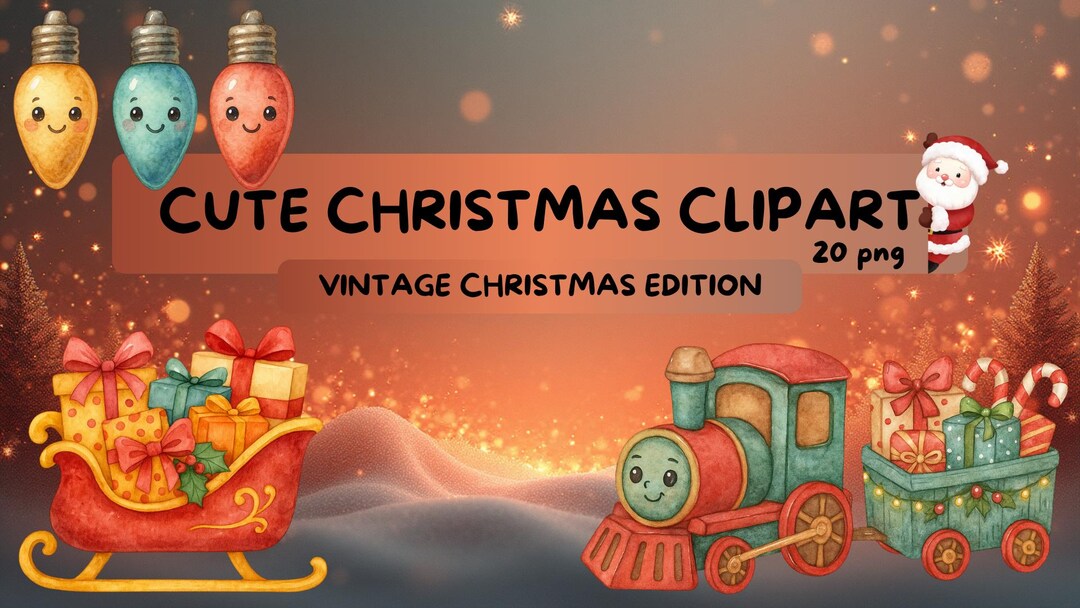 Vintage Christmas Clipart Bundle | Retro Holiday Illustrations ...