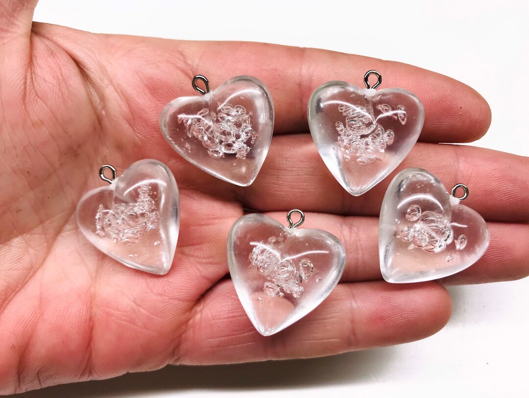 2pcs Vintage Clear Bubble Lucite Puffed Heart Pendants 3D Charms ...