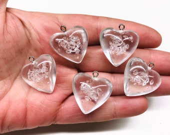 Large Vintage Clear Bubble Lucite Puffed Heart Pendants 3D Charms ...