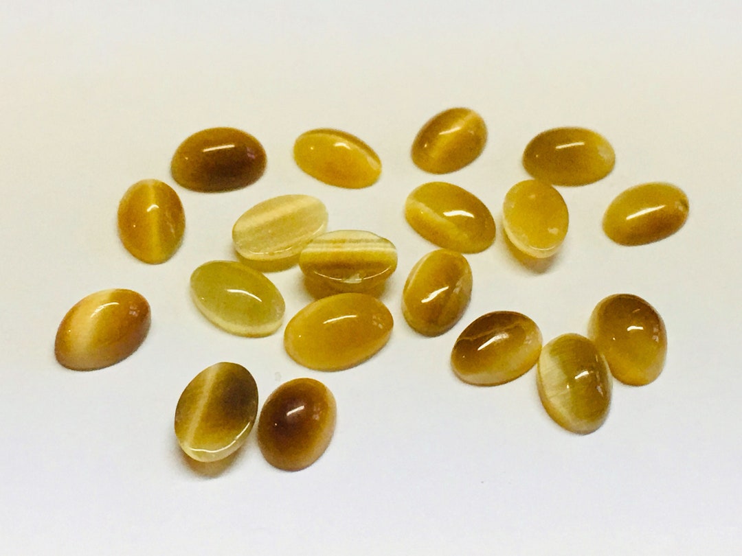 8pcs 4x6mm Small Light and Dark Tiger's Eye Cabochons Oval Vintage ...