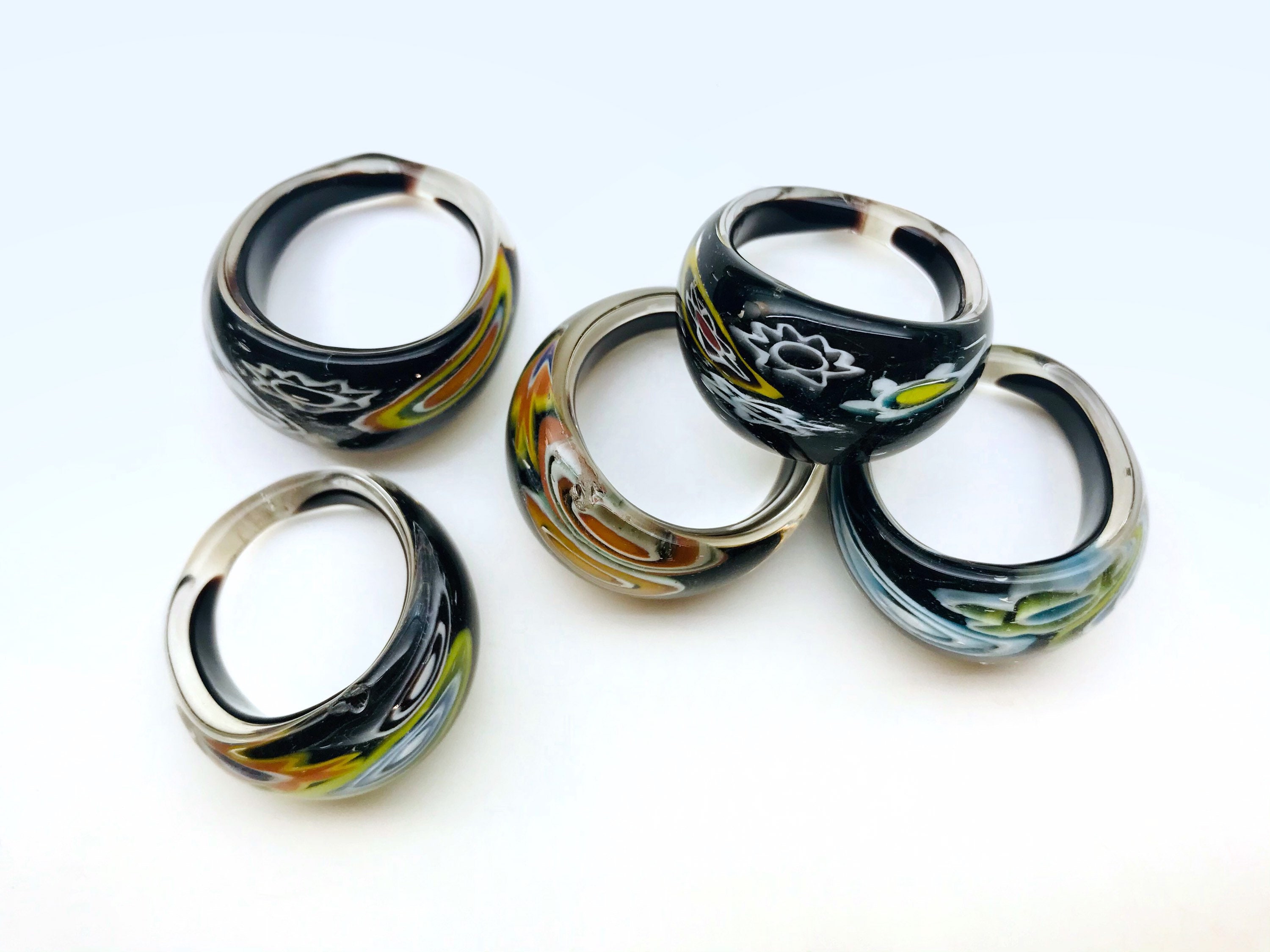 Black Millefiori Glass Ring Murano Glass Ring Lamp Work Ring | Etsy