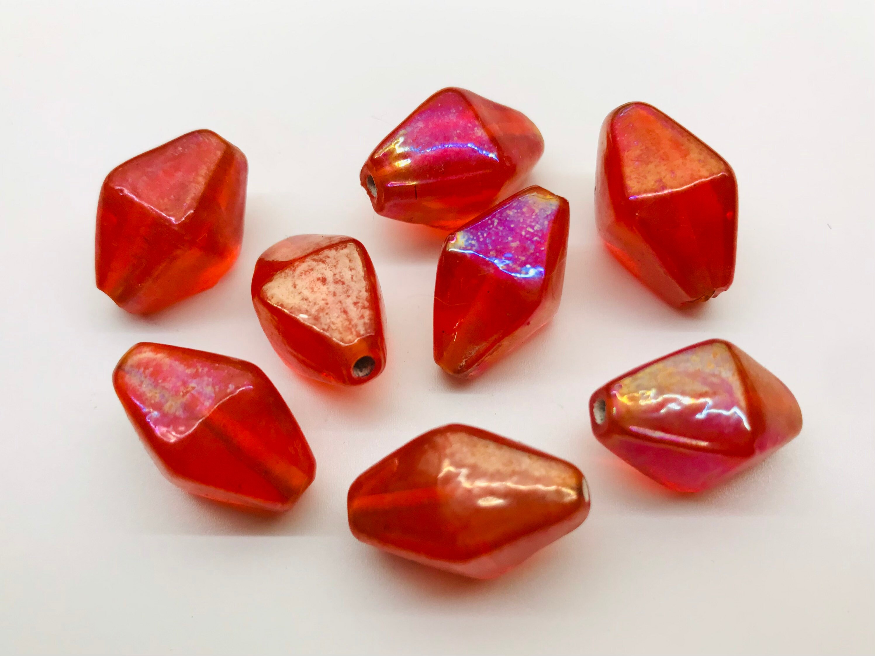 Vintage Large Iridescent Orange Glass Beads Large Bicone Glass - Etsy