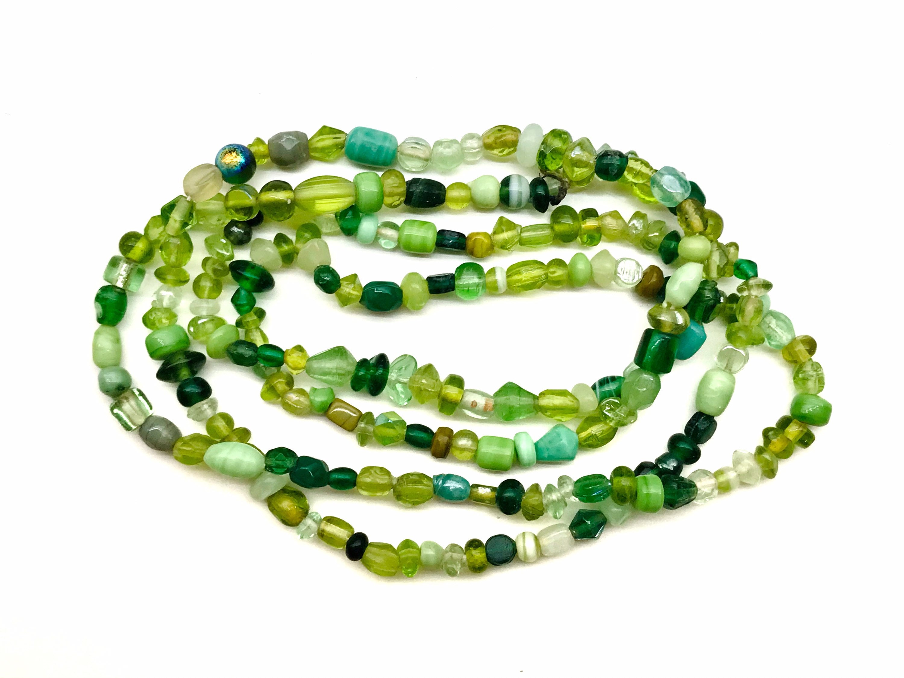 36” Strand Handmade Small Green Glass Beads From India Coin Teardrop ...