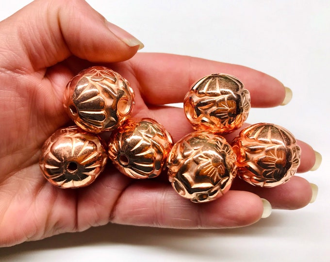 22mm Extra Large Vintage Floral Copper Plated Round Beads Copper Large ...