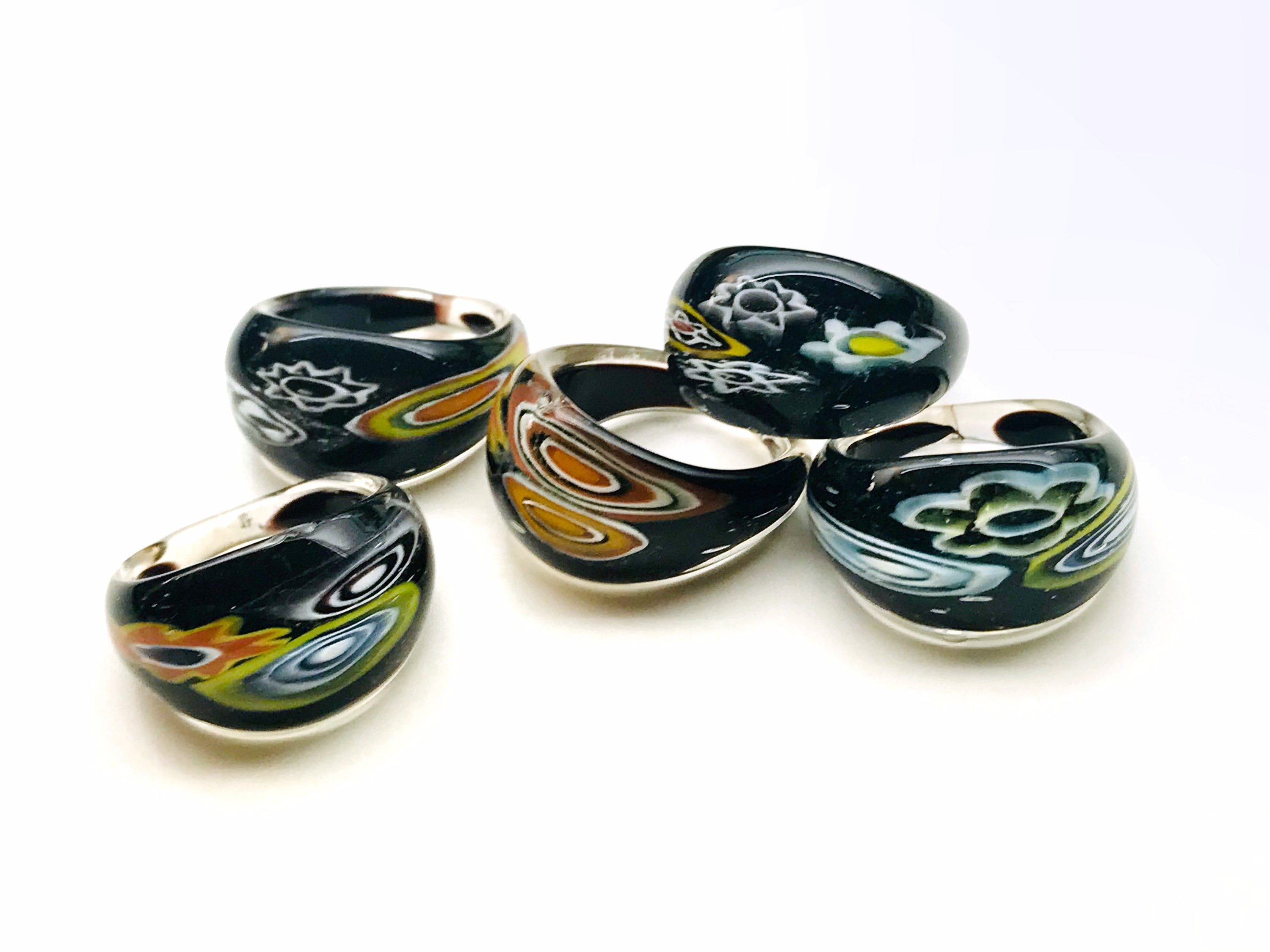 Black Millefiori Glass Ring Murano Glass Ring Lamp Work Ring | Etsy