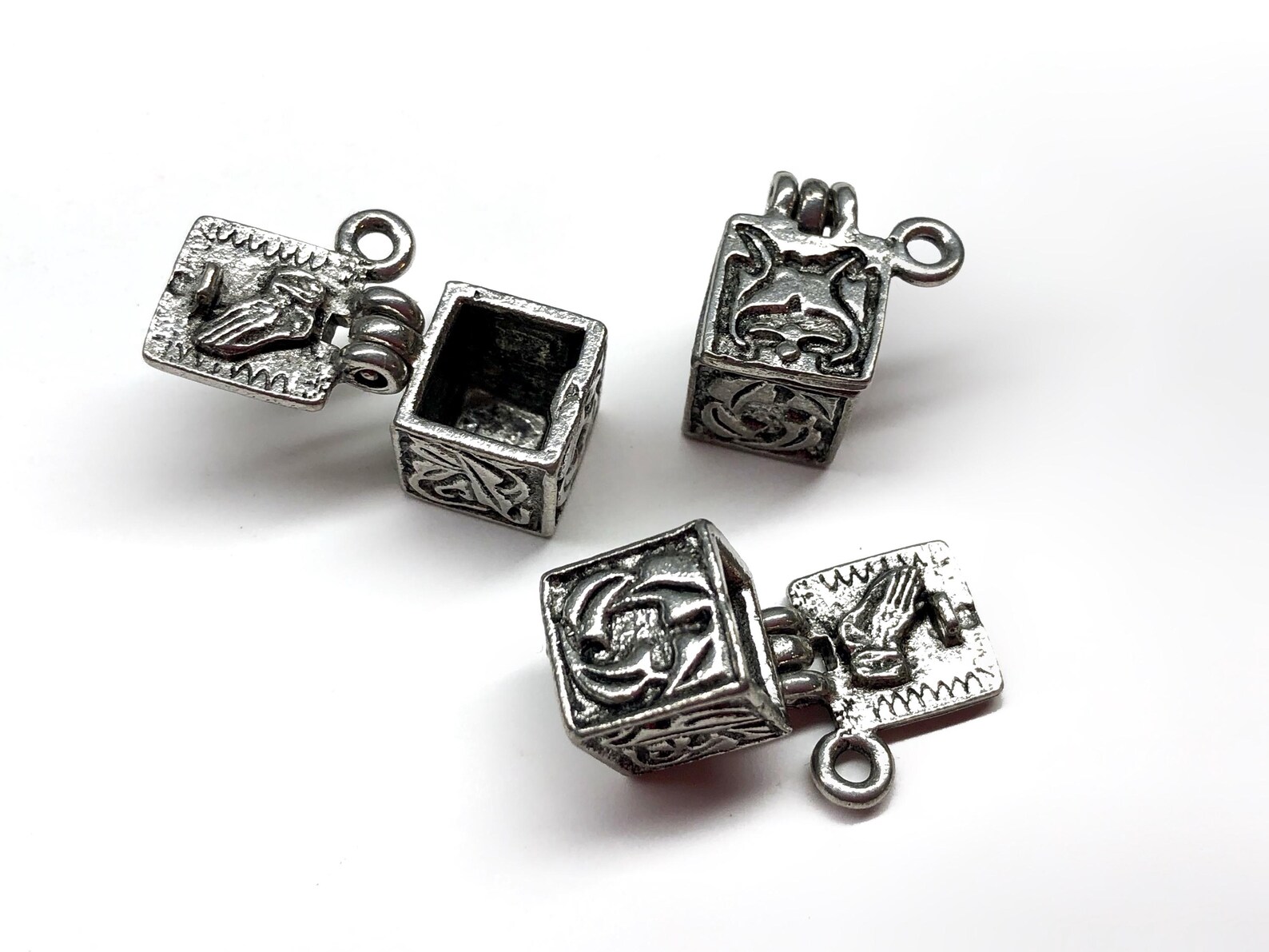 Vintage Silver Prayer Box Charm Antiqued - Etsy