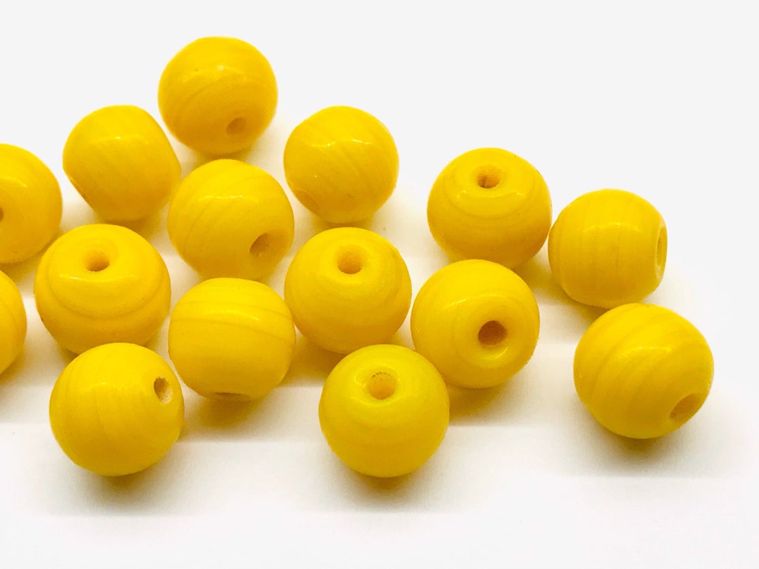 30pcs 9mm Handmade Round Yellow Glass Beads Yellow Lampwork Made in ...