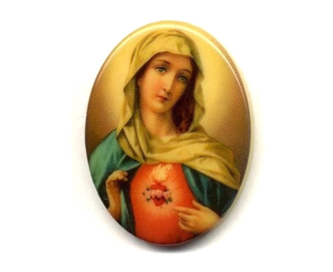 Vintage Limoges Immaculate Heart Virgin Mary Religious Cameo Acrylic ...