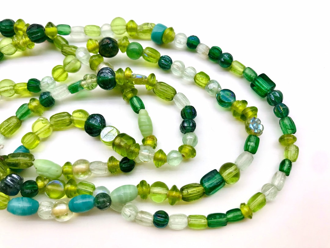 36” Strand Handmade Small Green Glass Beads From India Coin Teardrop ...