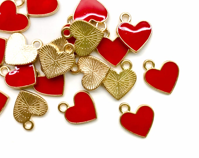 20pcs Gold Plated Red Heart Enamel Charms Charms Pendant Jewelry Making ...