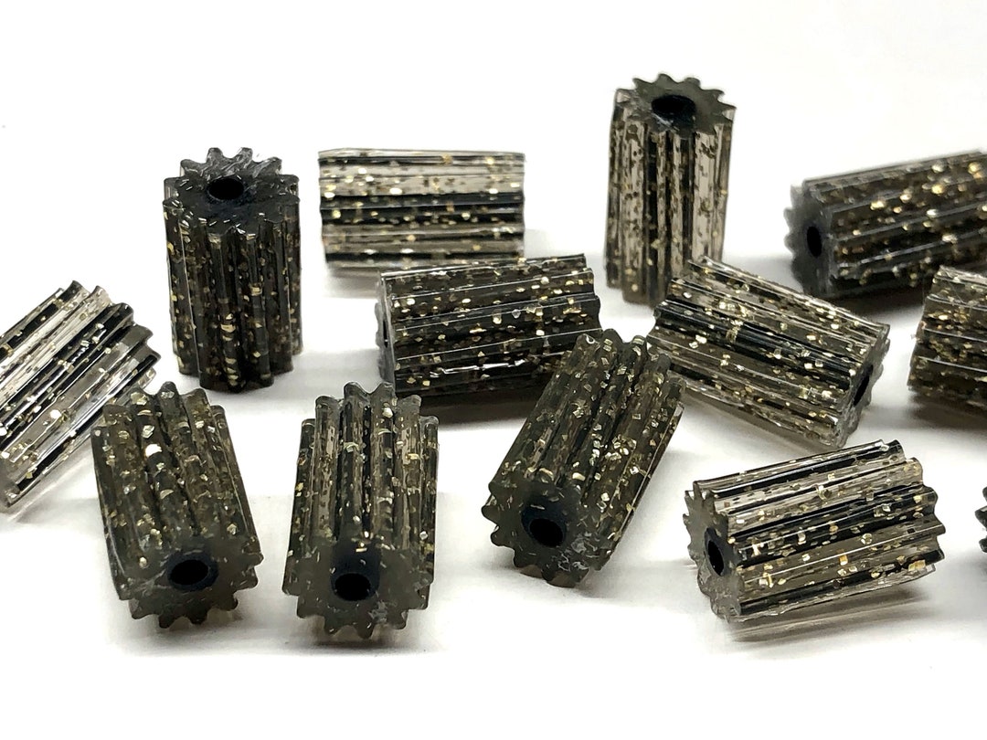 30pcs Vintage Ribbed Glitter Lucite Tube Beads Clear & Black - Etsy