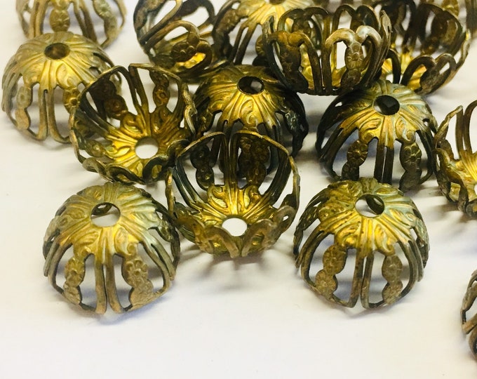 10 Large Vintage Brass Bead Caps New Old Stock Filigree Antique 14mm - Etsy