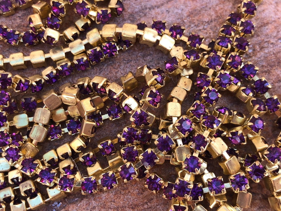 Vintage Swarovski Dark Purple Rhinestone Brass Chain 32PP (4.1mm) 48 ...